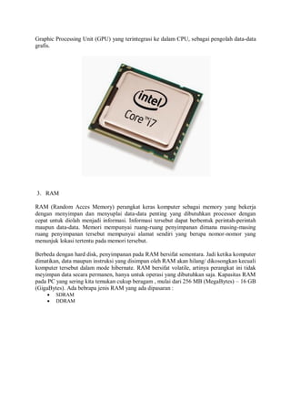 Perangkat Keras Komputer dan Fungsinya | PDF