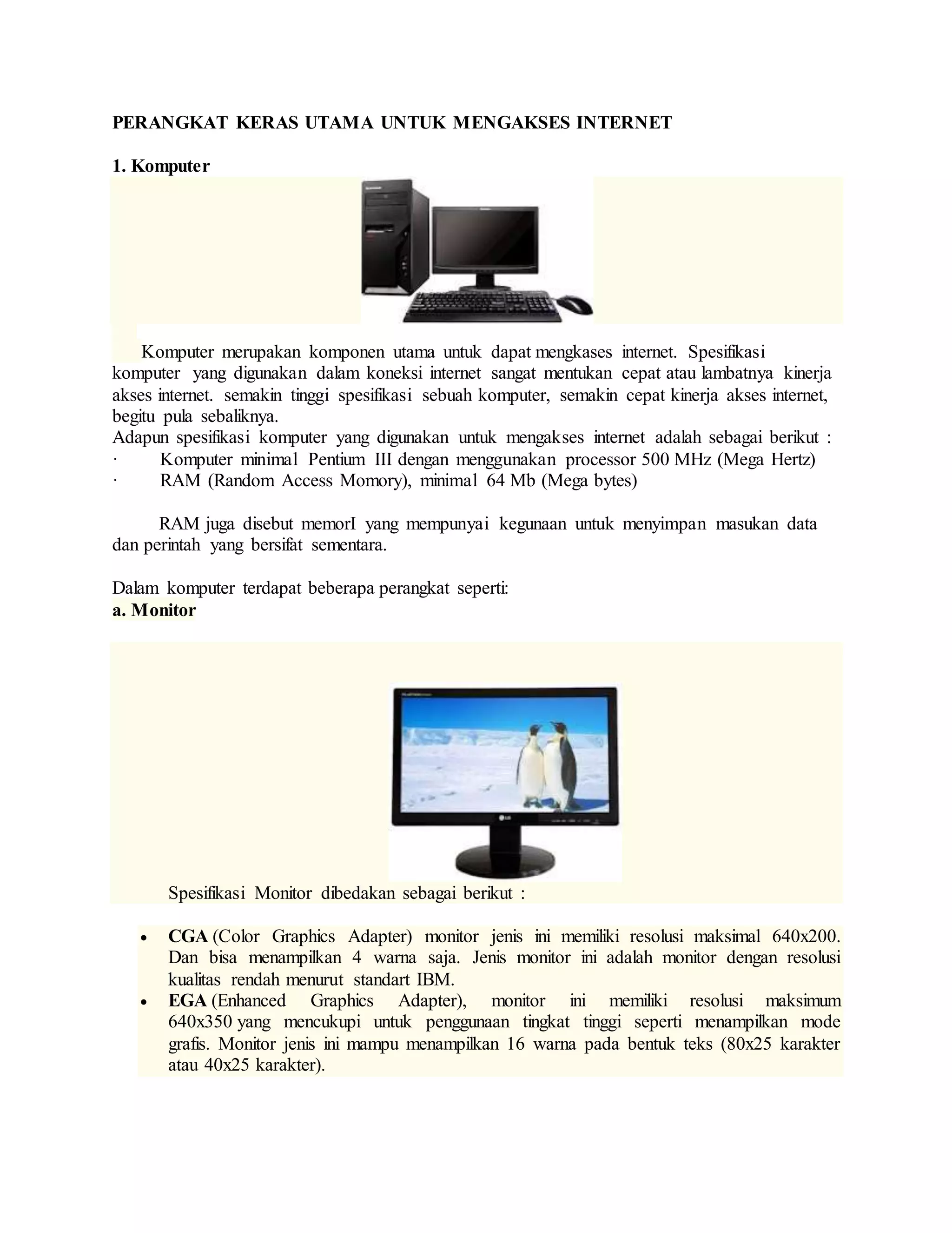 Perangkat keras utama untuk mengakses internet | PDF