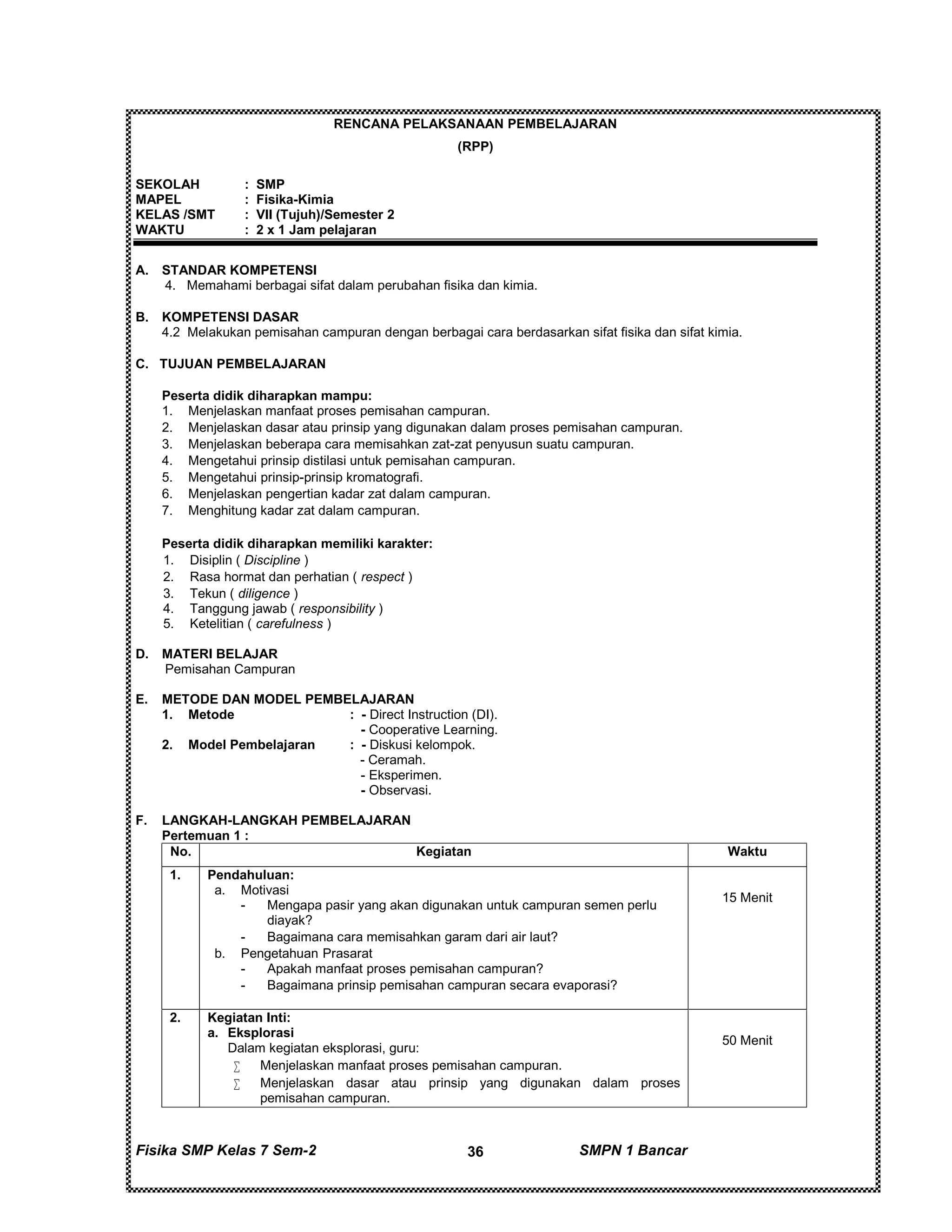 Perangkat mengajar IPA SMP kls 7 sem-2 | PDF
