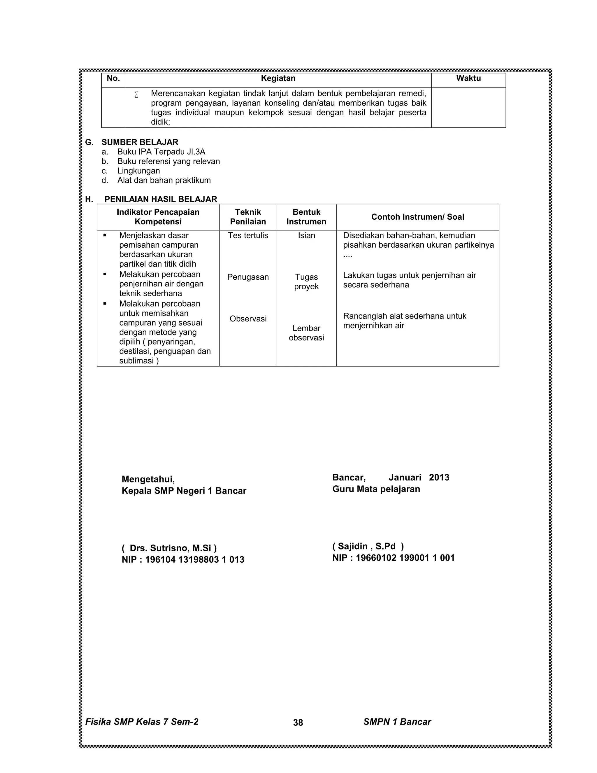 Perangkat mengajar IPA SMP kls 7 sem-2 | PDF
