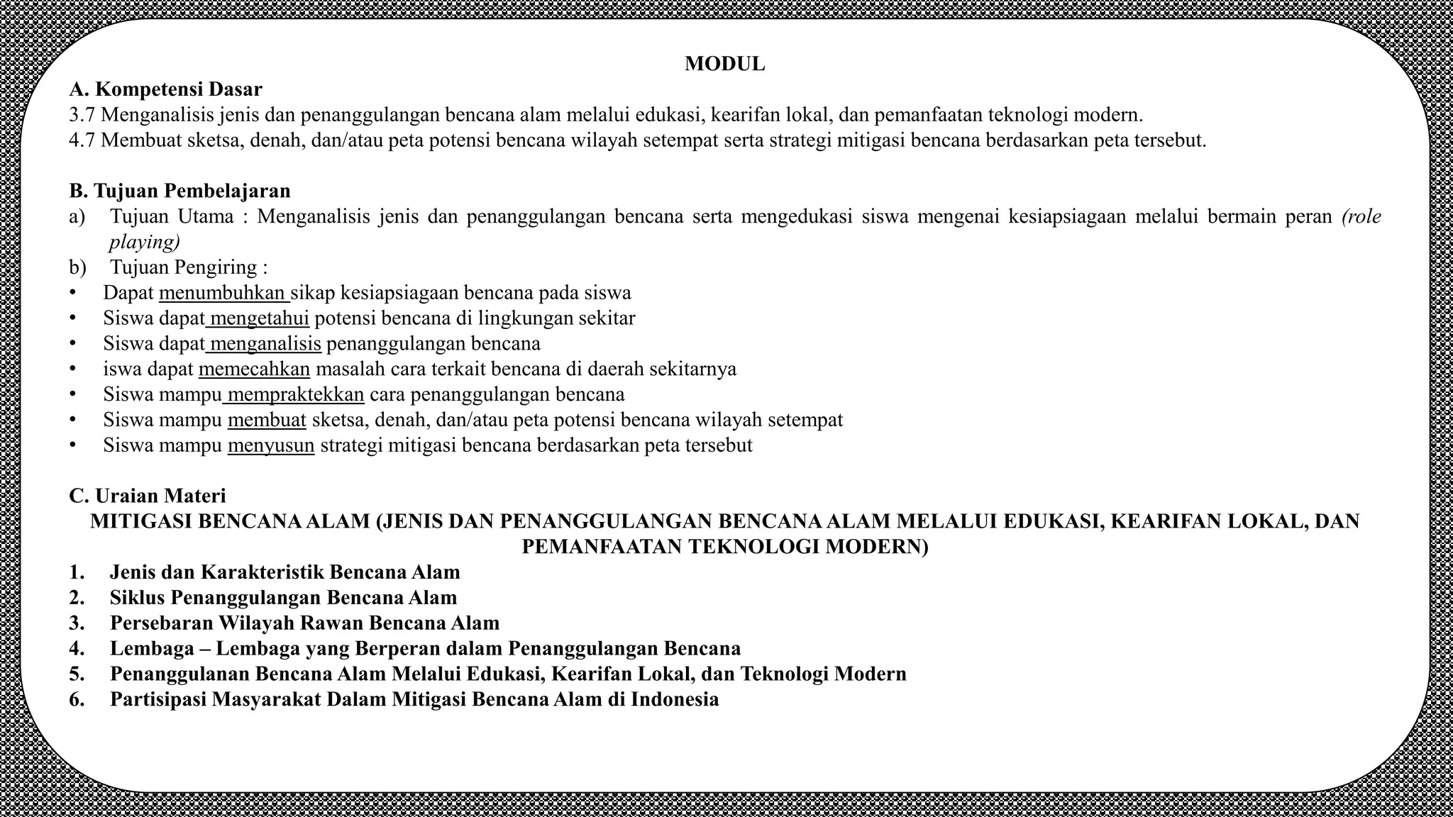 PERANGKAT PEMBELAJARAN - PROJECT BASED LEARNING - MITIGASI BENCANA ...