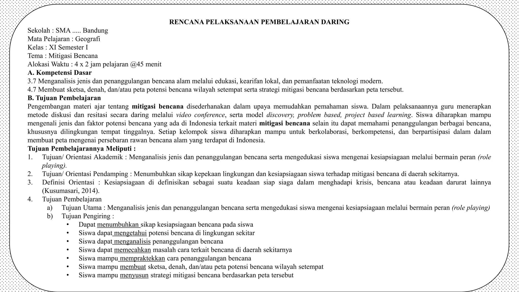 PERANGKAT PEMBELAJARAN - PROJECT BASED LEARNING - MITIGASI BENCANA ...
