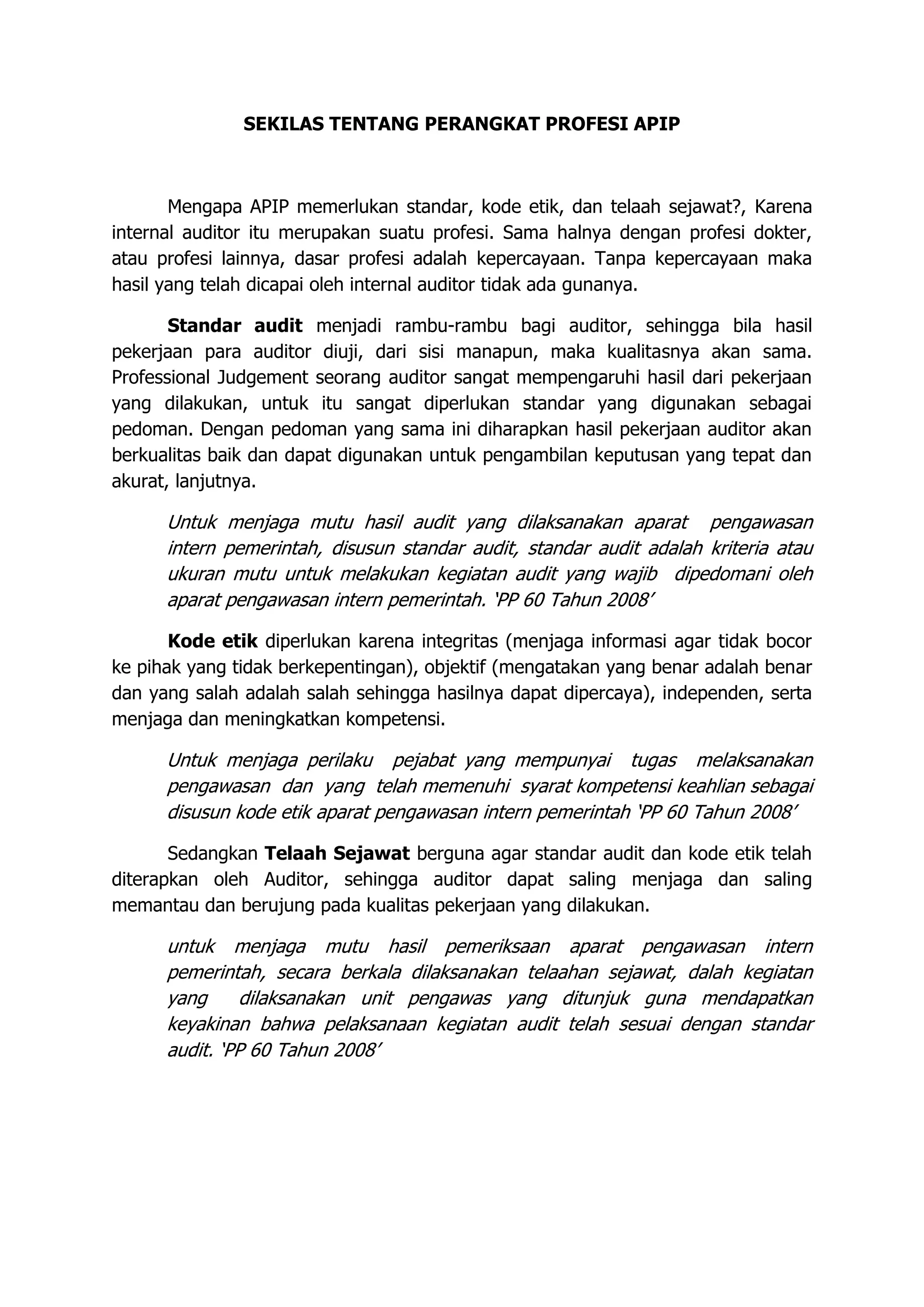 Perangkat profesi APIP | PDF