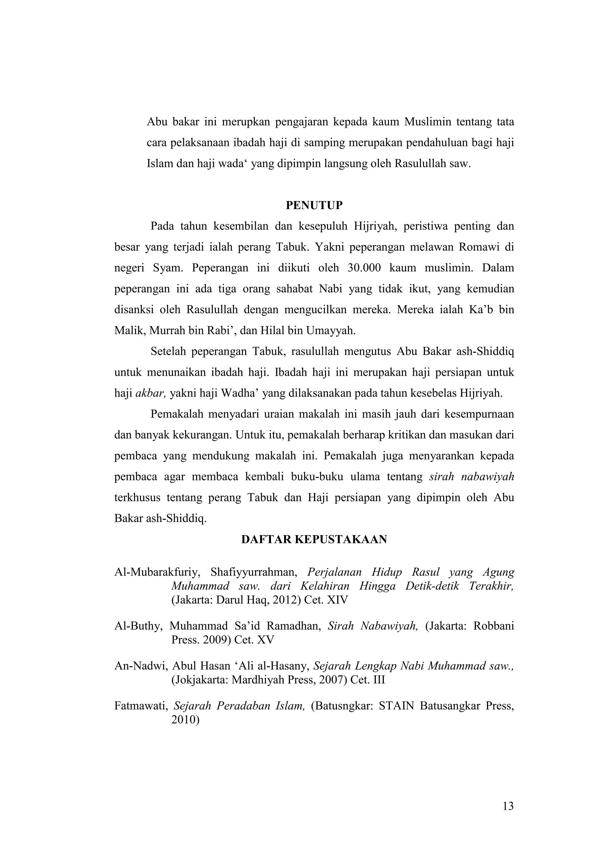 Sirah Nabawiyah: Perang Tabuk | PDF