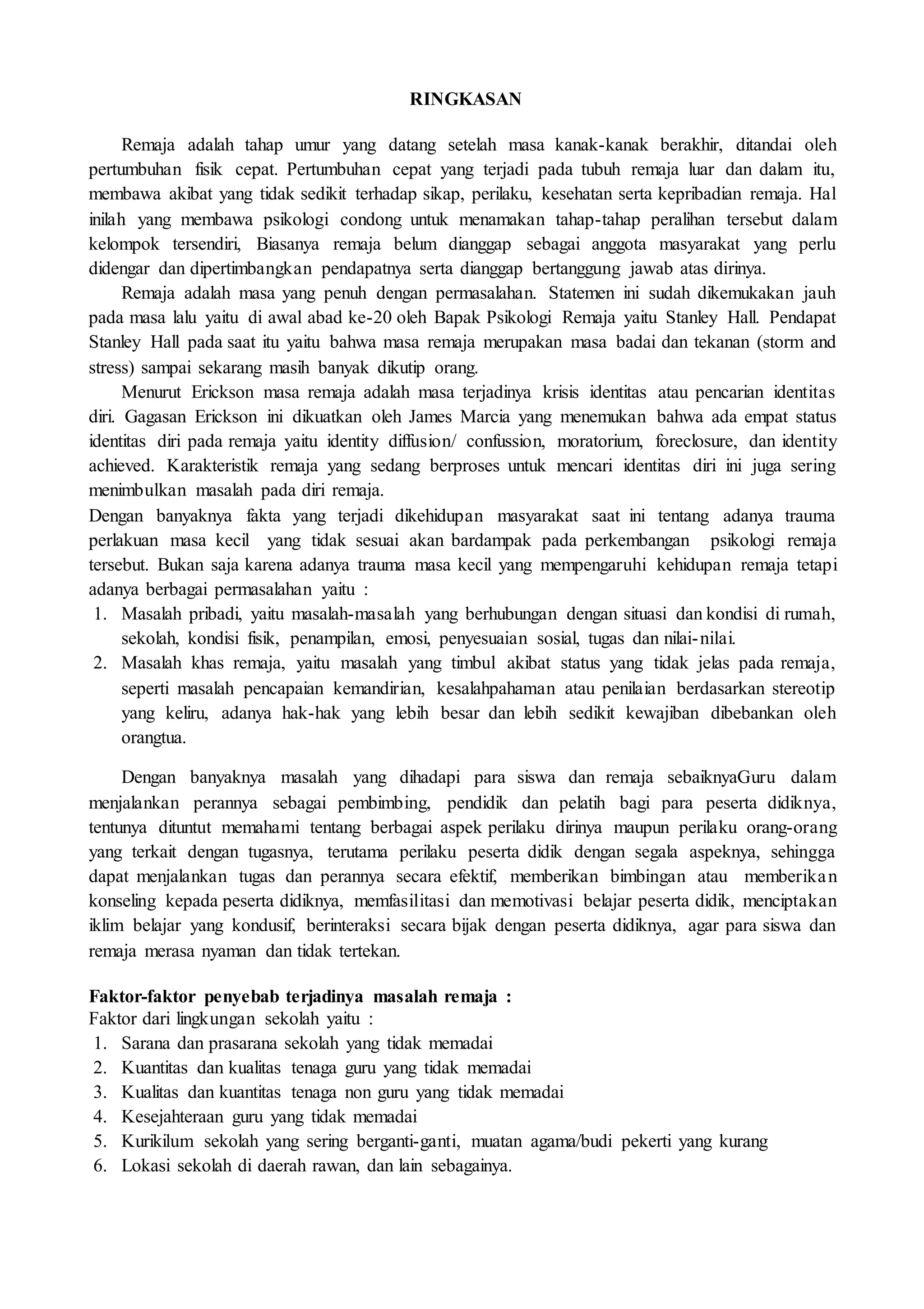 Peran guru dalam membantu perkembangan remaja | DOCX