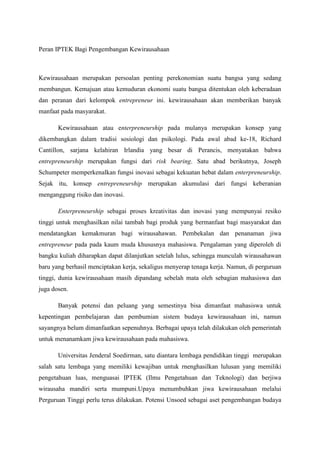 Peran iptek bagi pengembangan kewirausahaan | DOCX