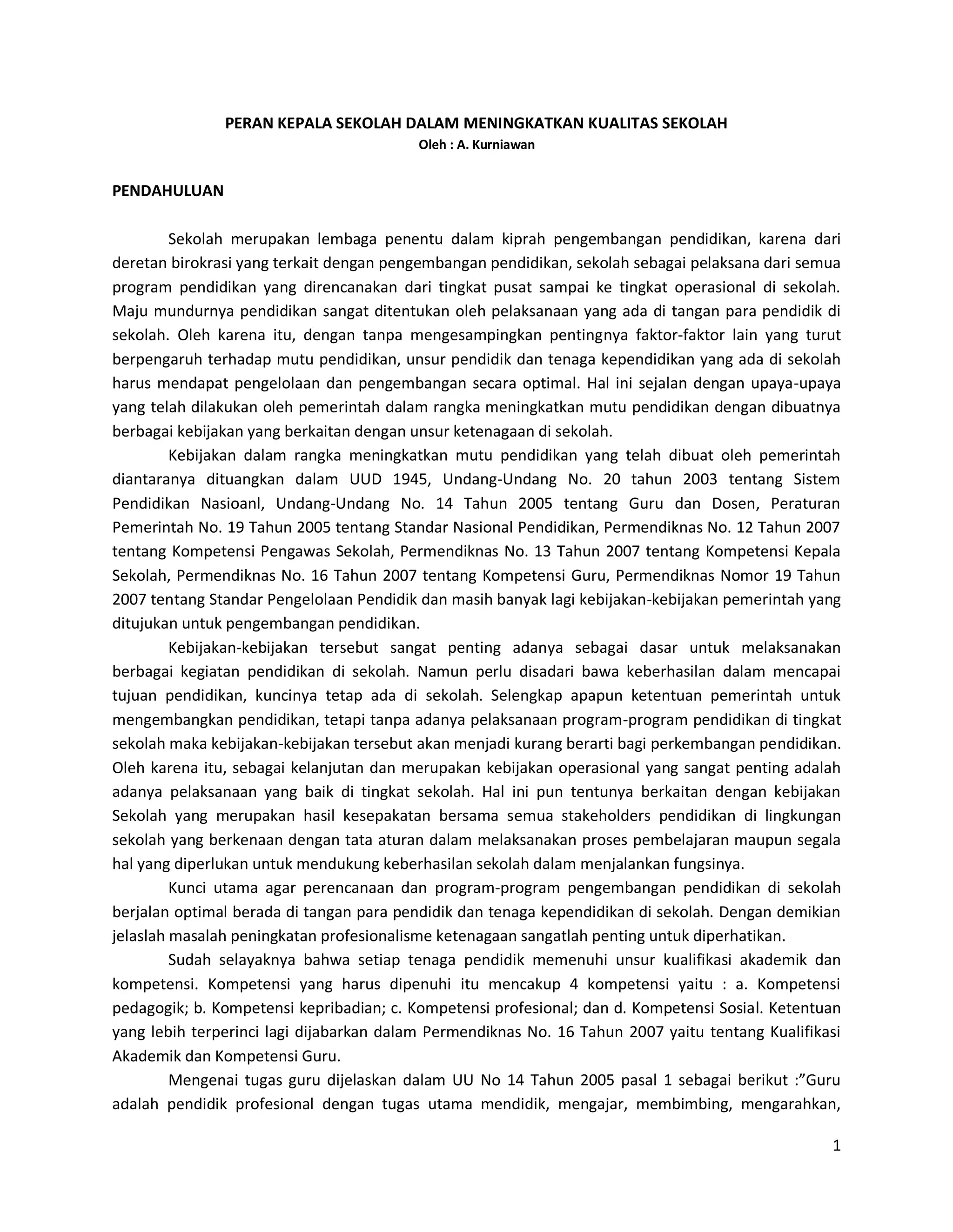 Peran kepala sekolah dalam meningkatkan kualitas sekolah | PDF