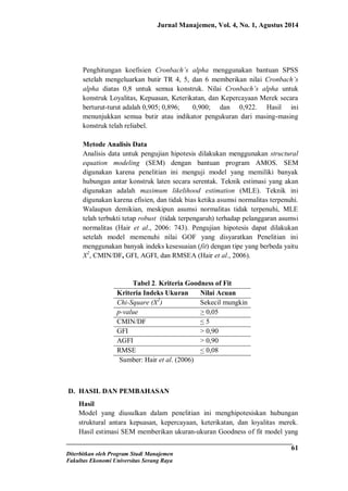 Peran keterikatan merek dalam membangun loyalitas pelanggan | PDF