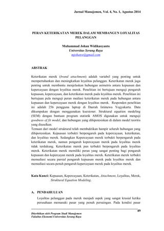 Peran keterikatan merek dalam membangun loyalitas pelanggan | PDF