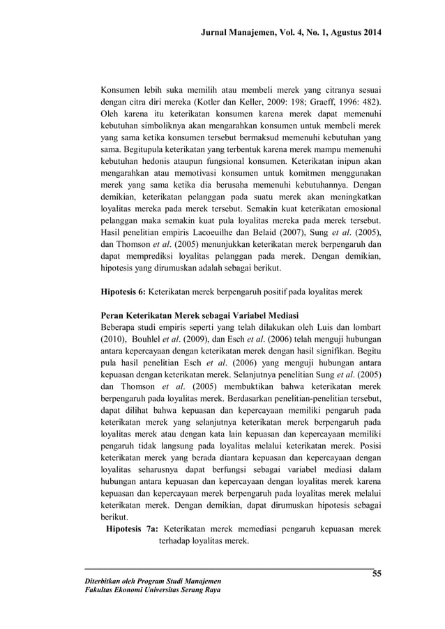 Peran keterikatan merek dalam membangun loyalitas pelanggan | PDF