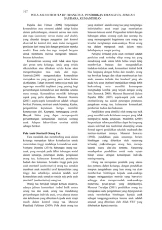 Peran pola asuh otoritatif orang tua, pendidikan orang tua dan jumlah saudara terhadap ...