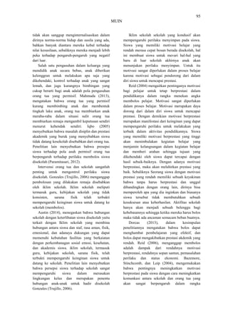 Peran pola asuh permisif, iklim sekolah, dan motivasi berprestasi terhadap perilaku membolos ...