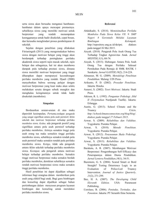 Peran pola asuh permisif, iklim sekolah, dan motivasi berprestasi terhadap perilaku membolos ...