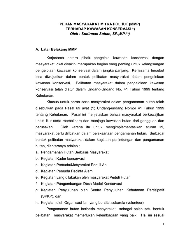 Peran serta masyarakat mitra polhut dalam pengamanan hutan | PDF