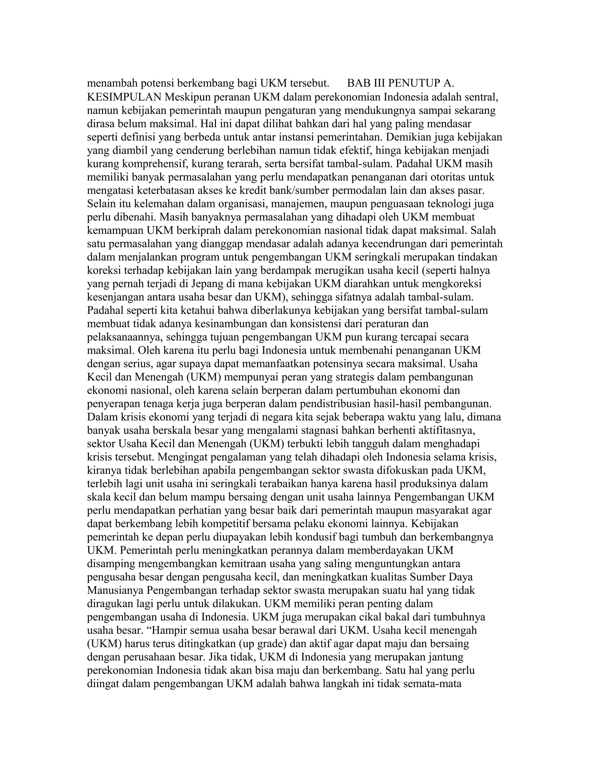 Peran ukm dalam perekonomian indonesia | DOC