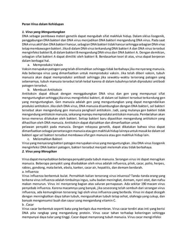 Peran virus dalam kehidupan | DOCX