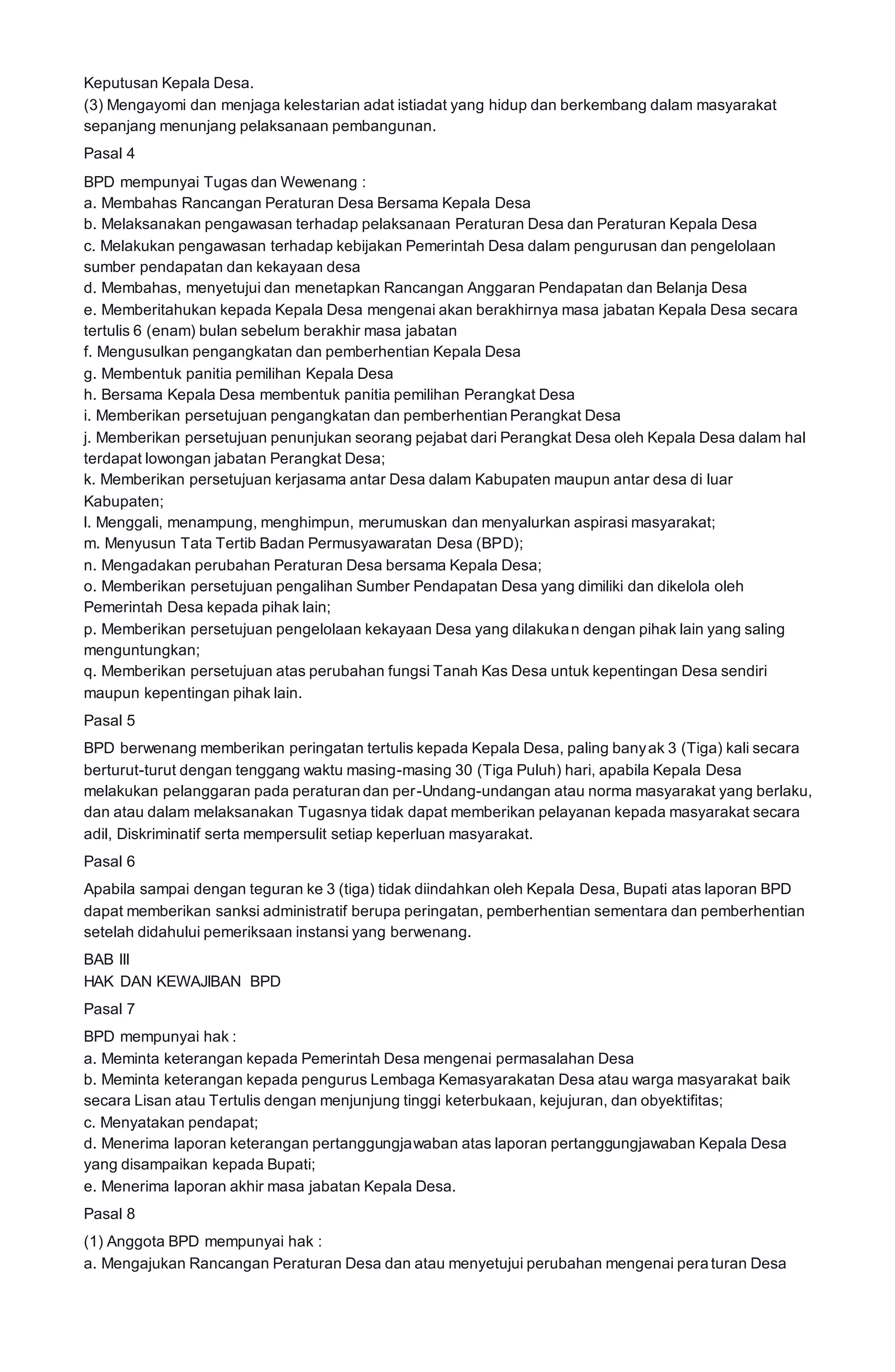 Peraturan bpd | DOCX