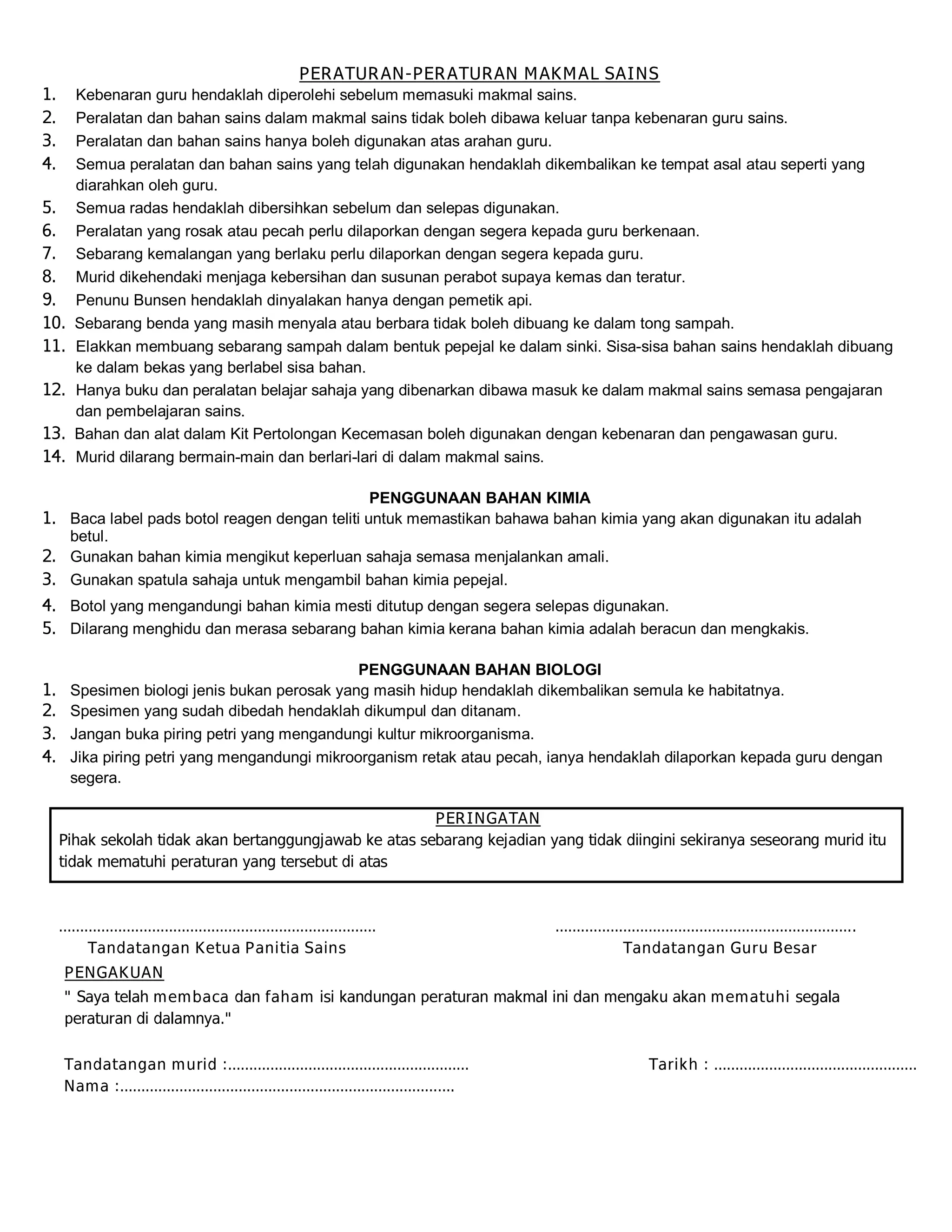 Peraturan makmal-sains | PDF