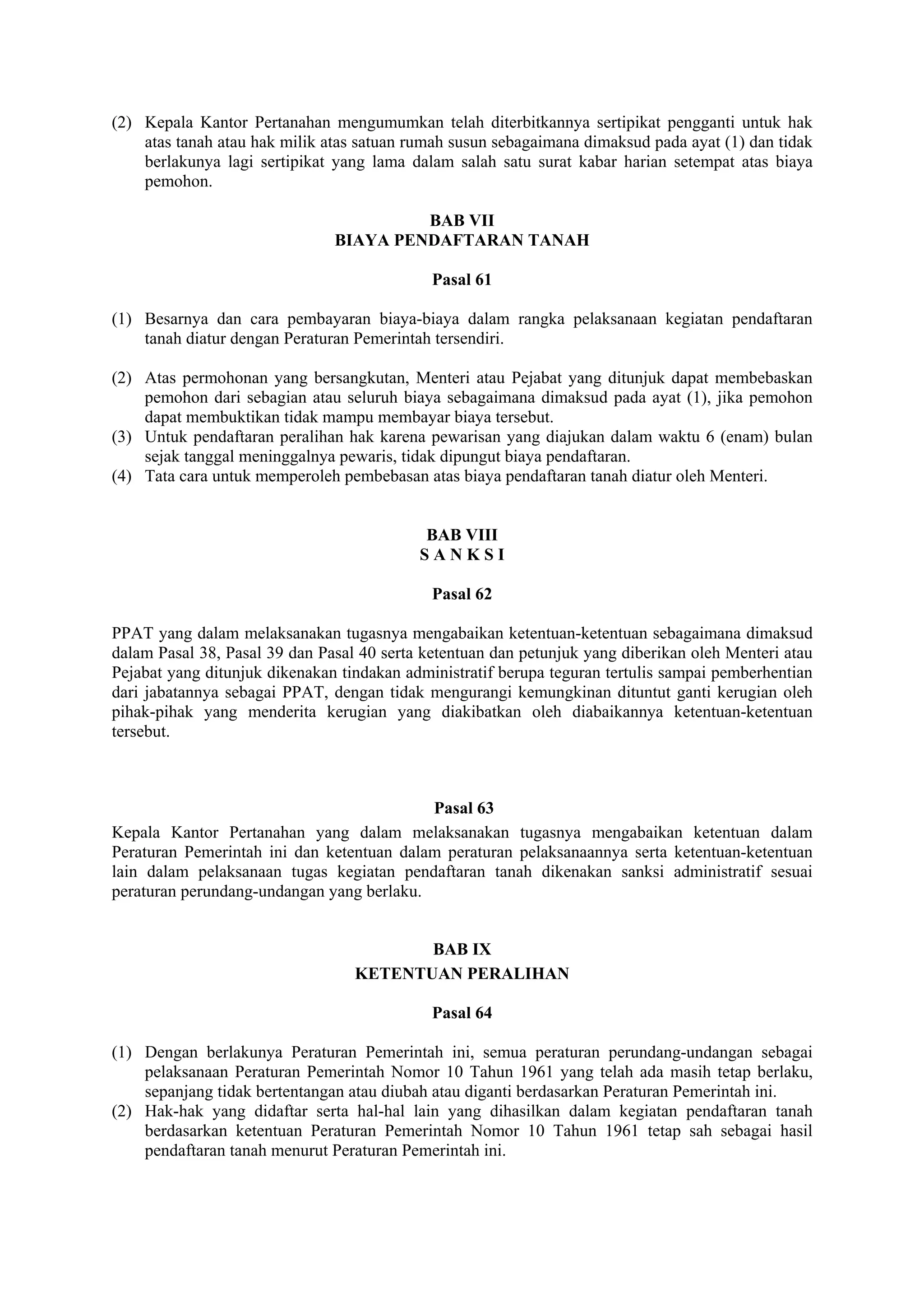 Peraturan Pemerintah Republik Indonesia No 24 Tahun 1997 | PDF