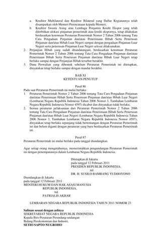 Peraturan Pemerintah No. 11 Tahun 2011 tentang Tata Cara Pengadaan Pinjaman Luar Negeri dan ...