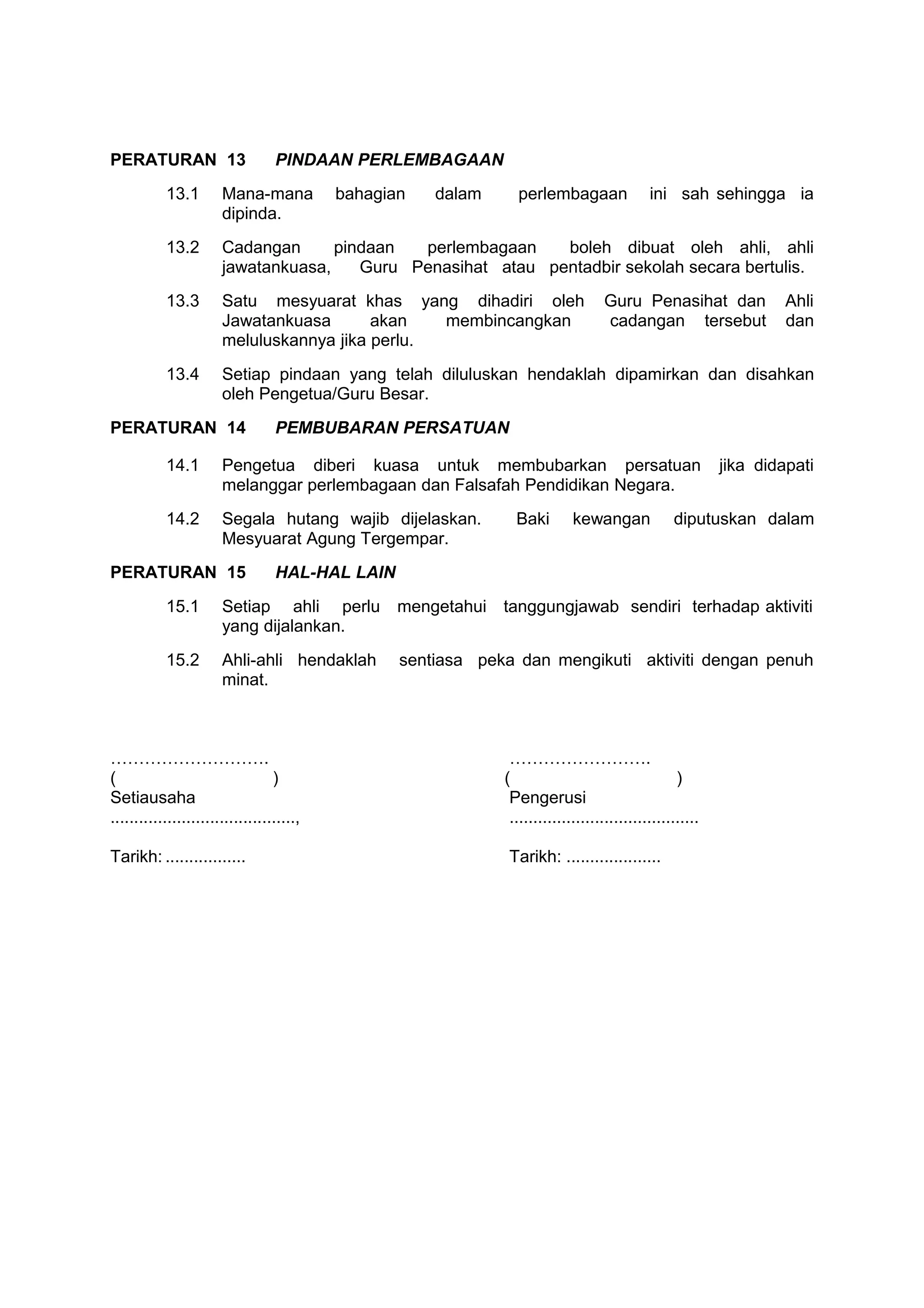 Peraturan peraturan perlembagaan persatuan | DOC