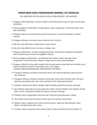 Peraturan asas penggunaan makmal ict sekolah | PDF