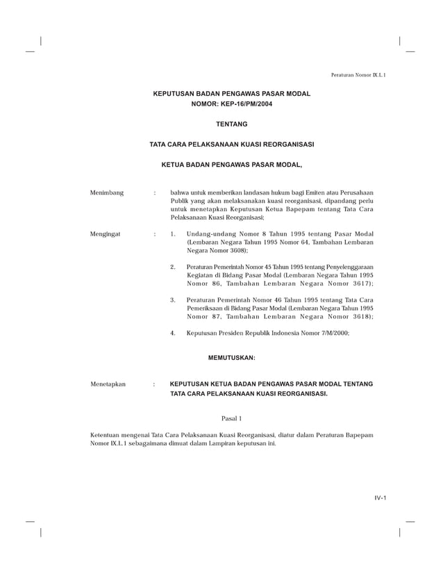 Peraturan bapepam lk nomor ix.l.1 | PDF