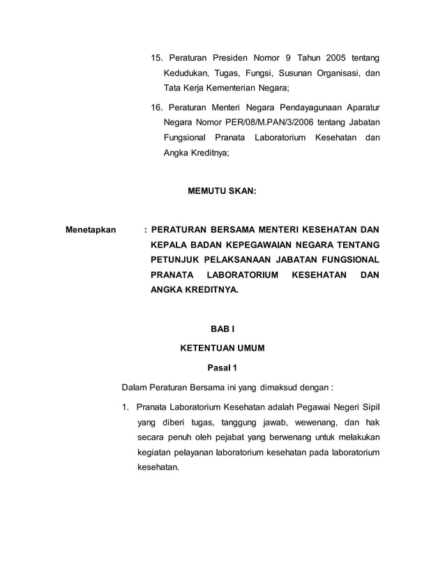 Peraturan Bersama Pranata Laboratorium Kesehatan | DOCX