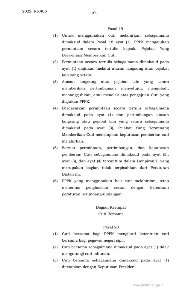 Peraturan BKN No 7 Tahun 2022 tentang Tata Cara Pemberian Cuti Pegawai Pemerintah Dengan ...