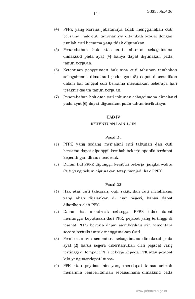 Peraturan BKN No 7 Tahun 2022 tentang Tata Cara Pemberian Cuti Pegawai ...