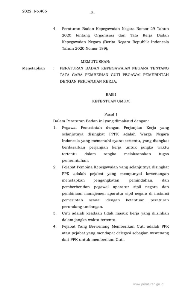 Peraturan BKN No 7 Tahun 2022 tentang Tata Cara Pemberian Cuti Pegawai ...