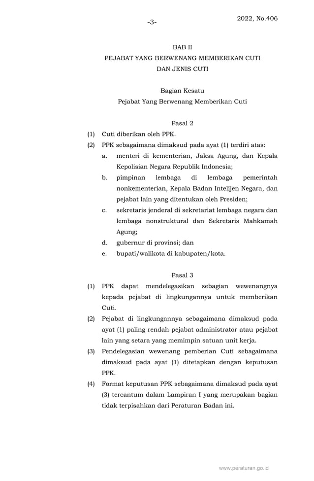 Peraturan BKN No 7 Tahun 2022 tentang Tata Cara Pemberian Cuti Pegawai Pemerintah Dengan ...