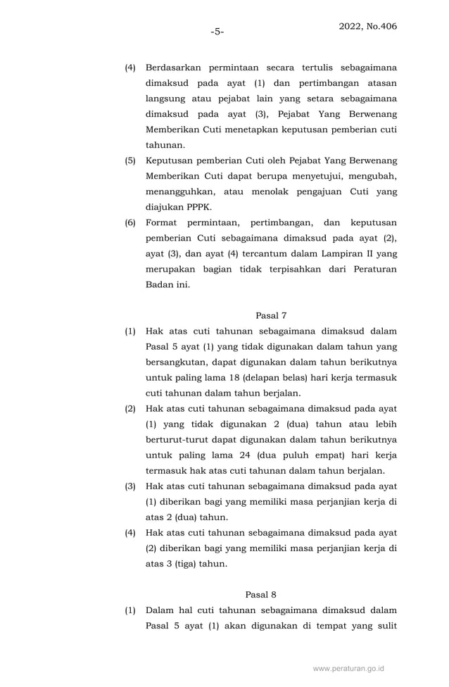 Peraturan BKN No 7 Tahun 2022 tentang Tata Cara Pemberian Cuti Pegawai ...