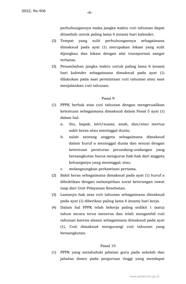 Peraturan BKN No 7 Tahun 2022 tentang Tata Cara Pemberian Cuti Pegawai Pemerintah Dengan ...