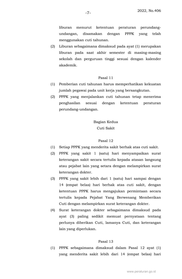 Peraturan BKN No 7 Tahun 2022 tentang Tata Cara Pemberian Cuti Pegawai ...