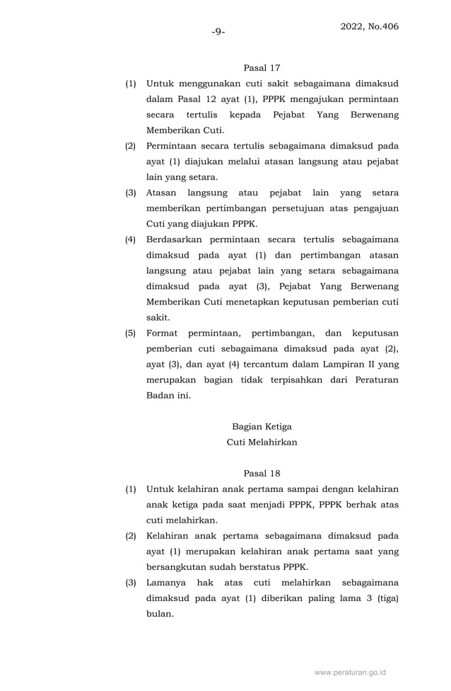 Peraturan BKN No 7 Tahun 2022 tentang Tata Cara Pemberian Cuti Pegawai ...