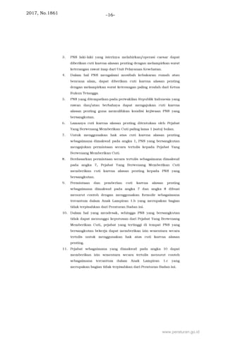 Peraturan BKN Nomor 24 Tahun 2017 tentang Tata Cara Pemberian Cuti ...