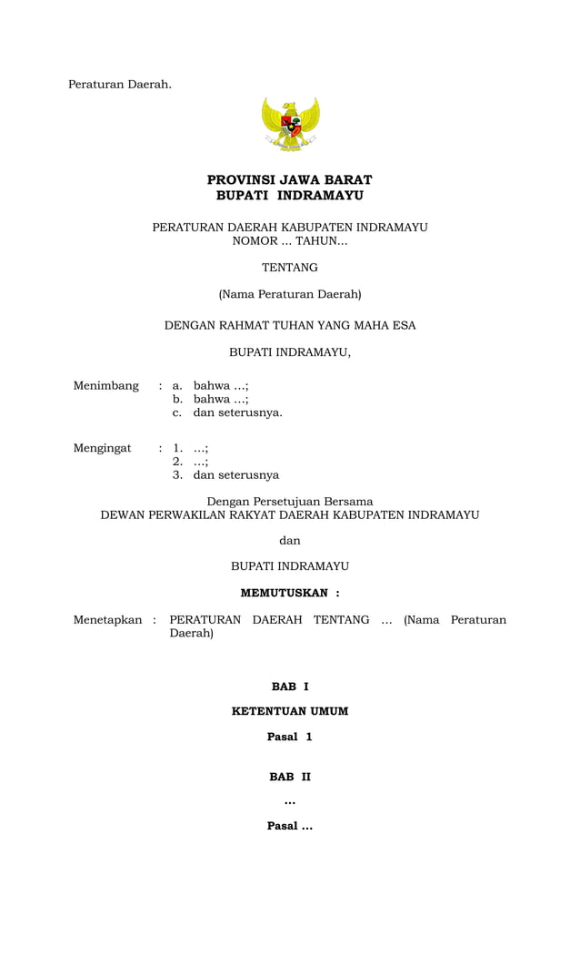 Contoh Bentuk dan susunan Peraturan daerah | PDF