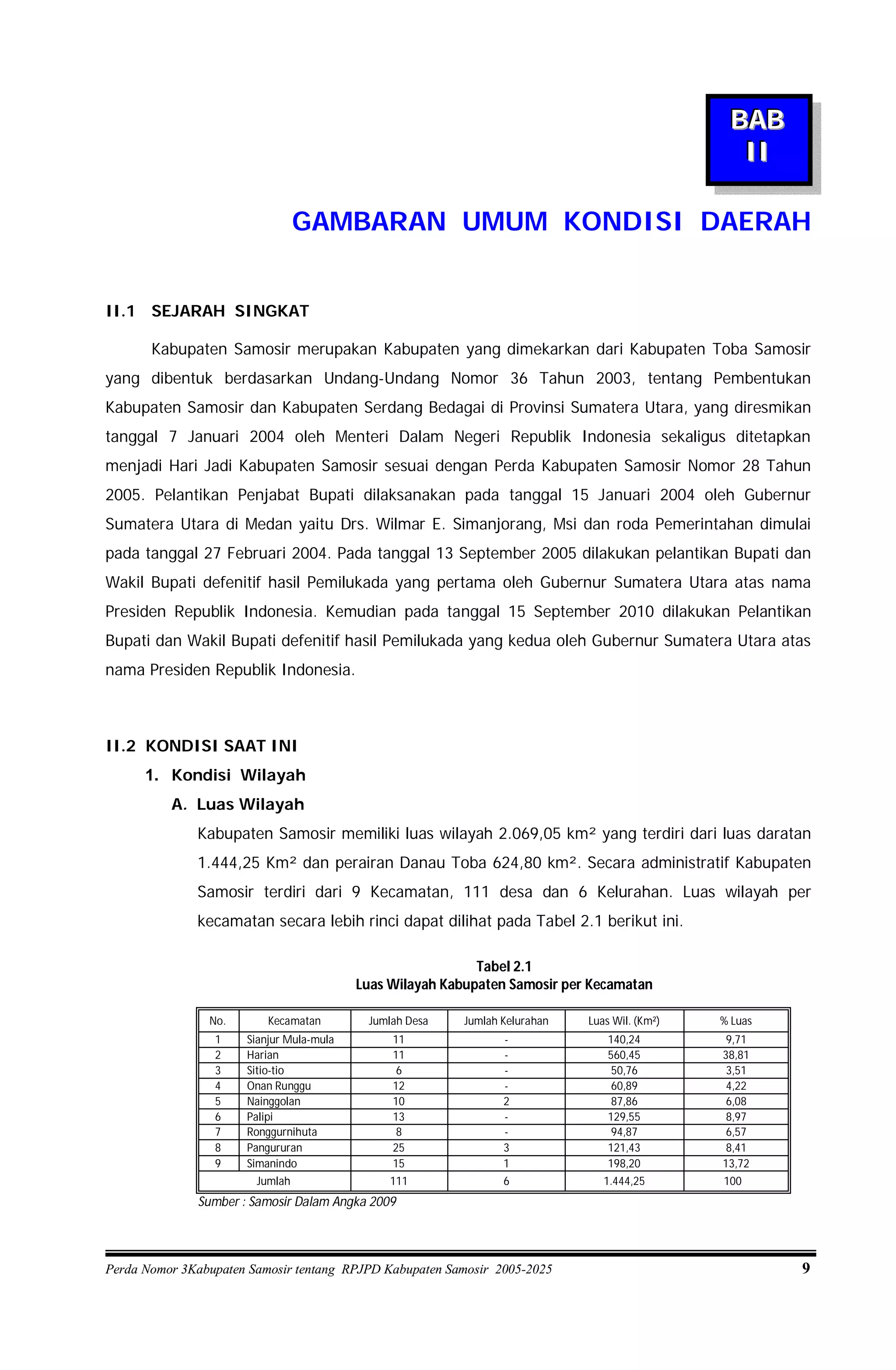 PERATURAN DAERAH KABUPATEN SAMOSIR TENTANG RENCANA PEMBANGUNAN JANGKA ...