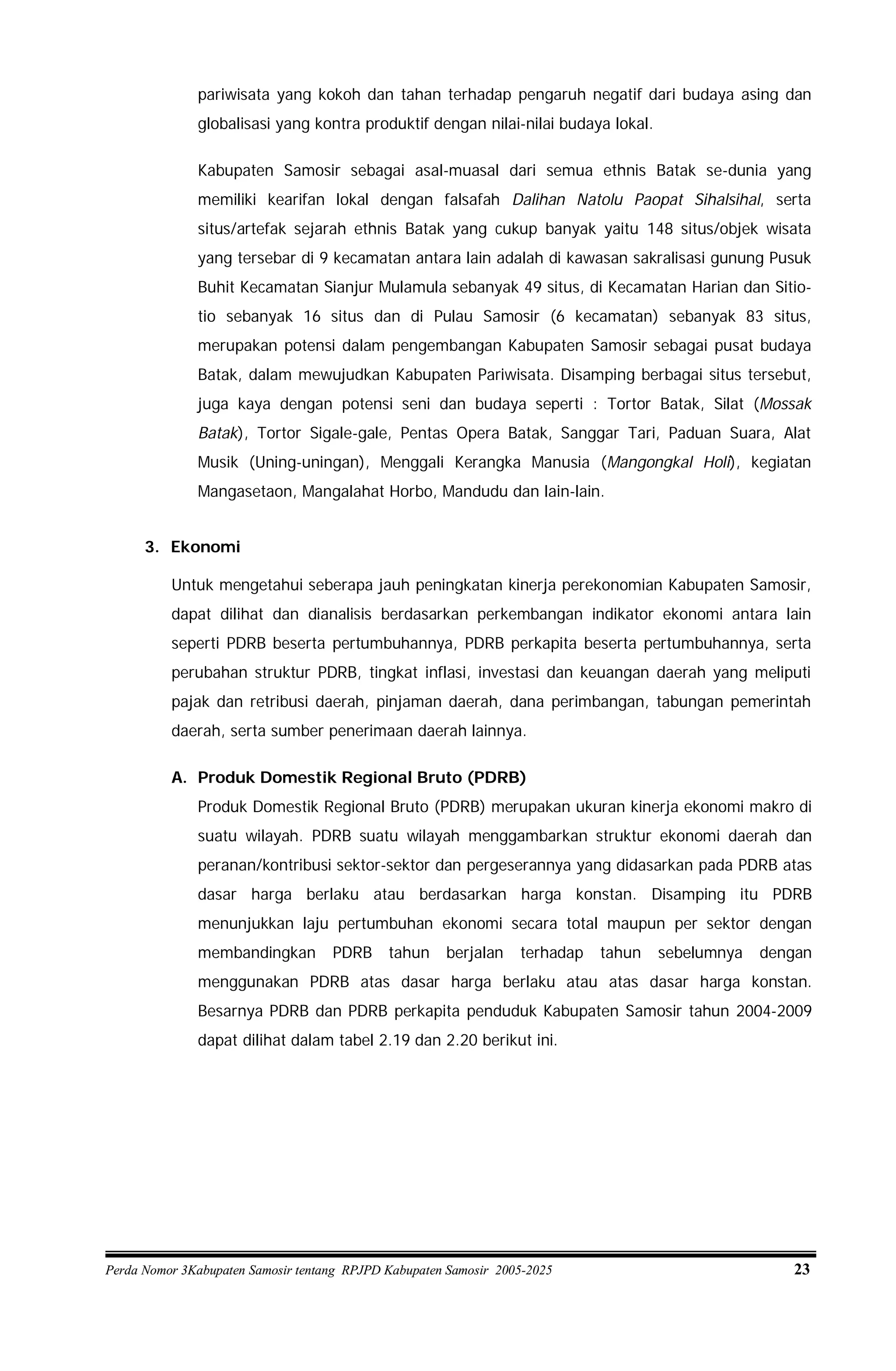 PERATURAN DAERAH KABUPATEN SAMOSIR TENTANG RENCANA PEMBANGUNAN JANGKA PANJANG DAERAH (RPJPD ...