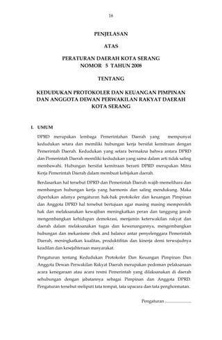 PERATURAN DAERAH KOTA SERANG NOMOR 5 TAHUN 2008 TENTANG KEDUDUKAN ...