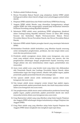 PERATURAN DAERAH KOTA SERANG NOMOR 5 TAHUN 2008 TENTANG KEDUDUKAN ...