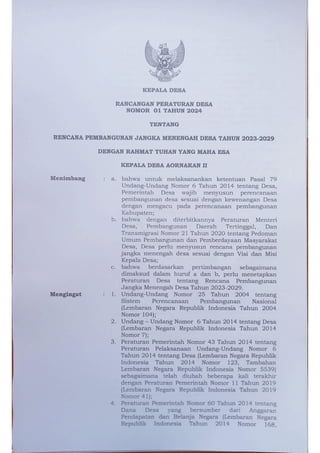 Peraturan Desa Aornakan II 2024-RPJMDes, Perkades, APBDes | PDF