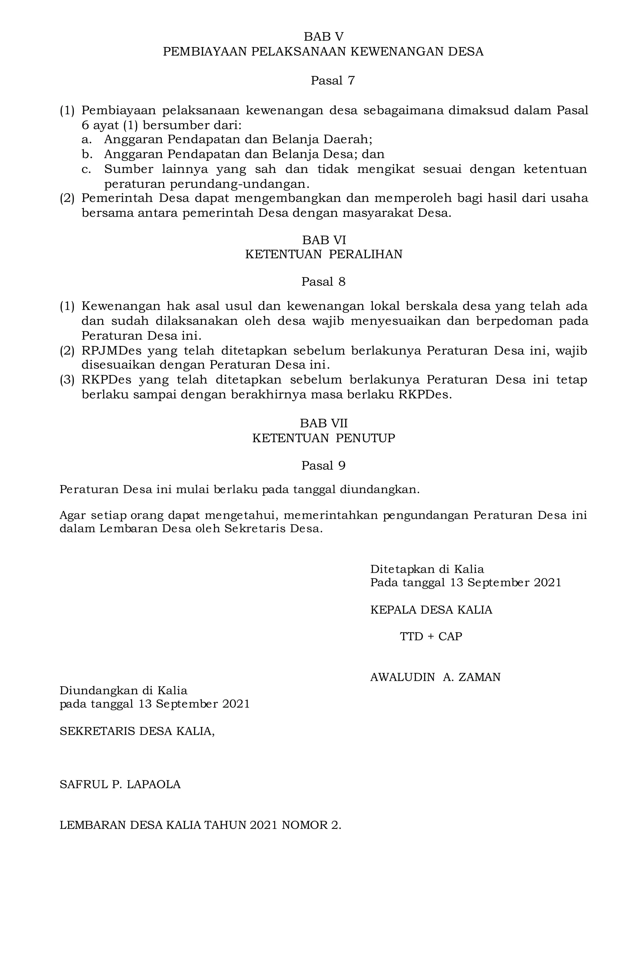 Peraturan desa tentang kewenangan desa | DOCX