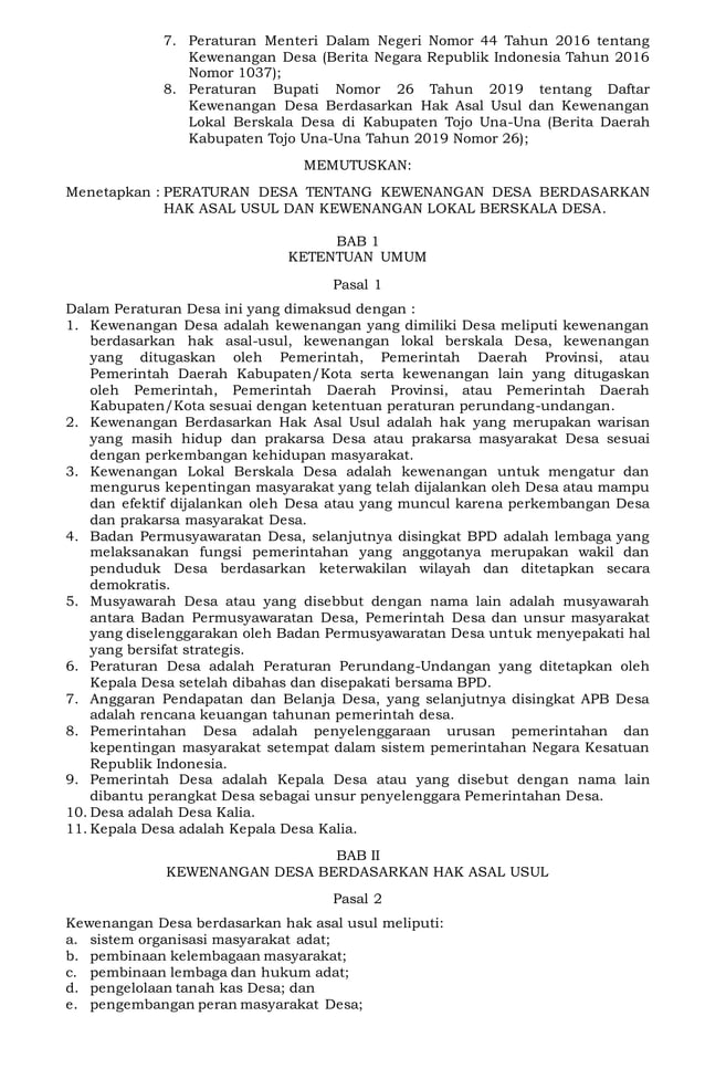 Peraturan desa tentang kewenangan desa | DOCX