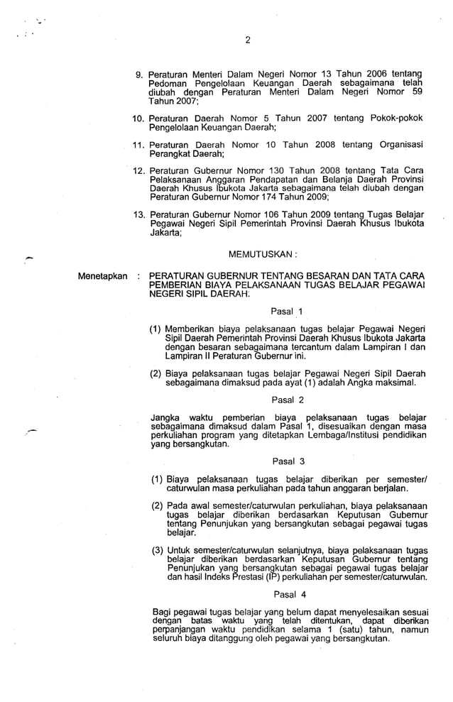 Besaran dan Tata Cara Pembiayaan Pelaksanaan Tugas Belajar PNS Daerah - Pergub Prov DKI Jakarta ...
