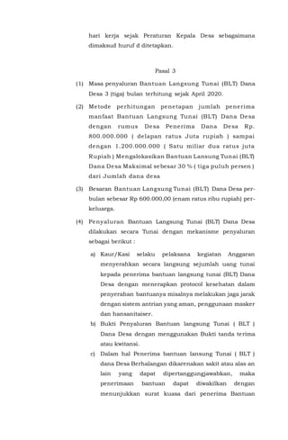 Peraturan kepala desa penetapan penerima blt covid 19 | DOCX