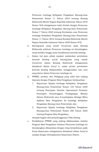 Peraturan LKPP Nomor 9 Tahun 2021 TENTANG TOKO DARING DAN KATALOG ...