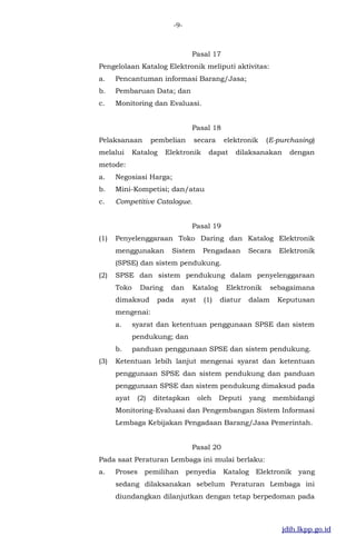 Peraturan LKPP Nomor 9 Tahun 2021 TENTANG TOKO DARING DAN KATALOG ...