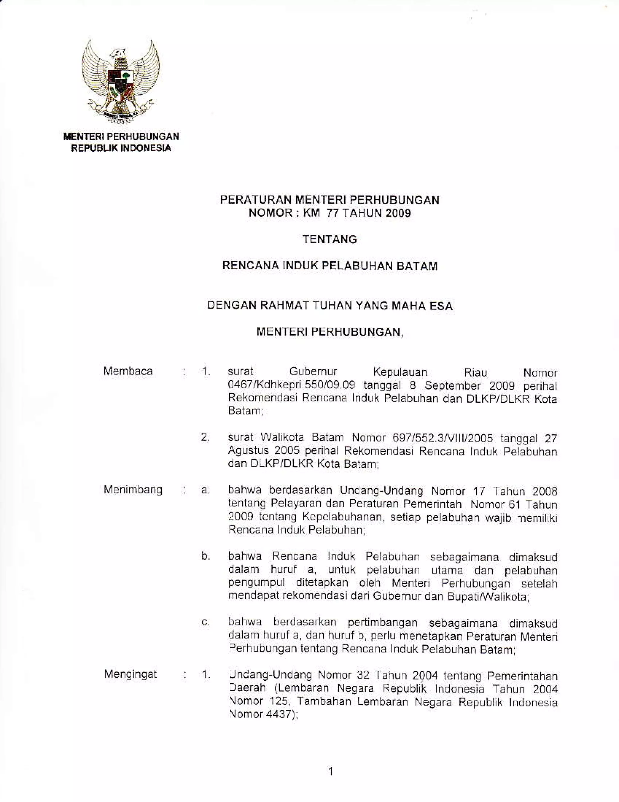 Peraturan menteri perhubungan no 77_tentang_rencana_induk_pelabuhan ...